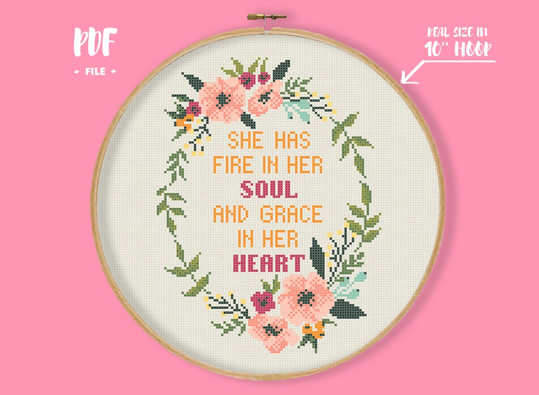 She Has Fire in Her Soul Cross Stitch Pattern, Feminist Embroidery ...