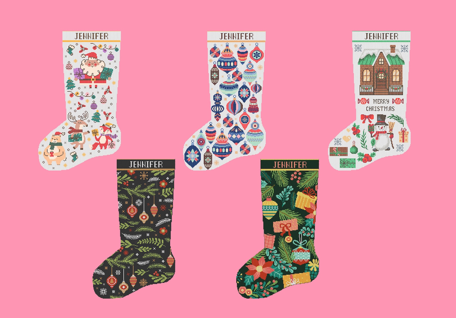 15 Christmas Stocking Set (V2) Cross Stitch Pattern, Santa Christmas ...