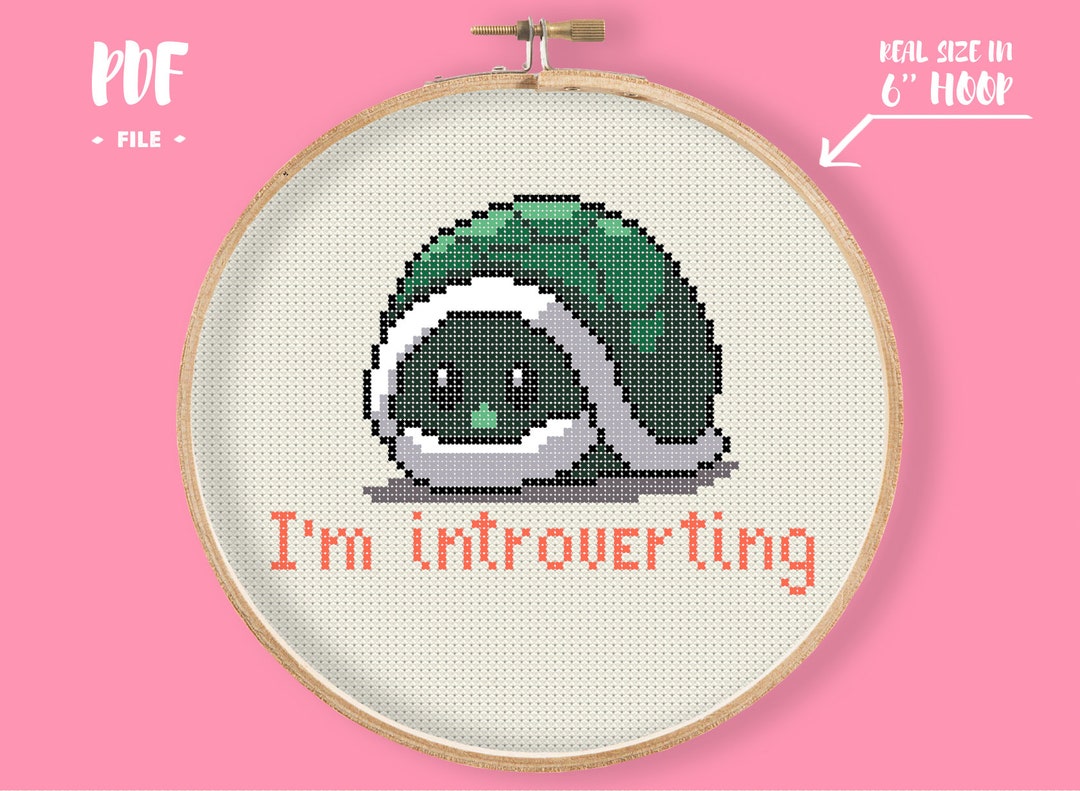 I'm Introverting Turtle Cross Stitch Pattern, Animal Embroidery, Funny ...