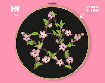 Moon Pentagram Cross Stitch Pattern, Gothic Embroidery, Night Sky Moon ...