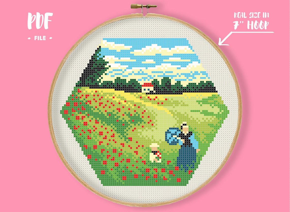 Hex-art Monet Poppy Flowers Cross Stitch Pattern, Mini Masterpiece ...