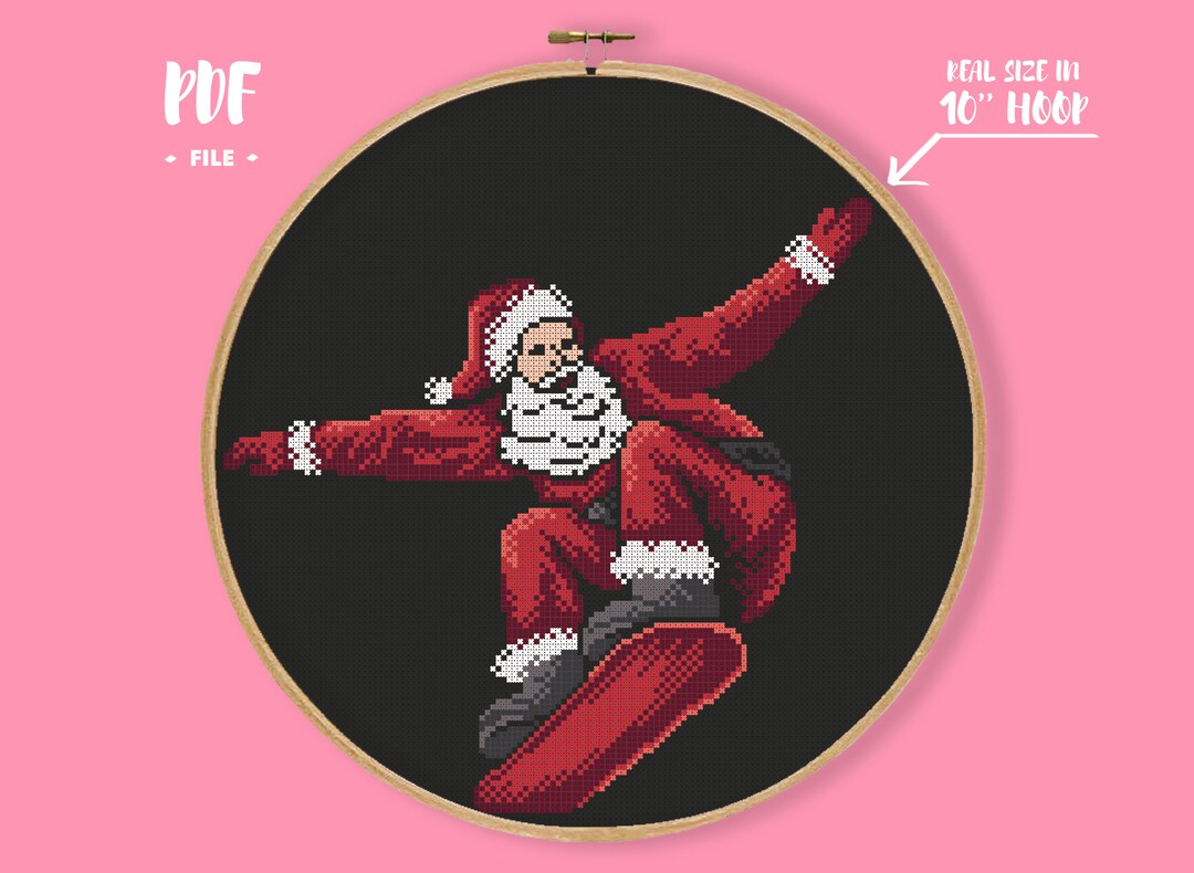 Santa on the Snowboard Cross Stitch Pattern, Extrin Xmas Embroidery ...