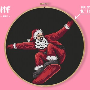 Santa on the Snowboard Cross Stitch Pattern, Extrin Xmas Embroidery ...