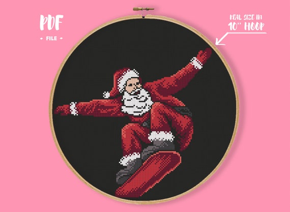 Santa on the Snowboard Cross Stitch Pattern Extrin Xmas | Etsy