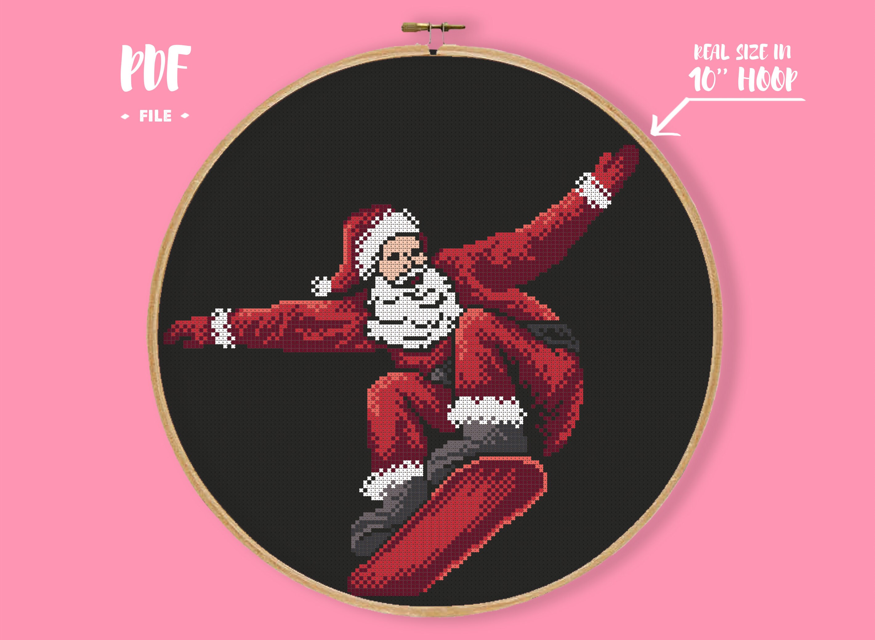 Santa on the Snowboard Cross Stitch Pattern Extrin Xmas | Etsy