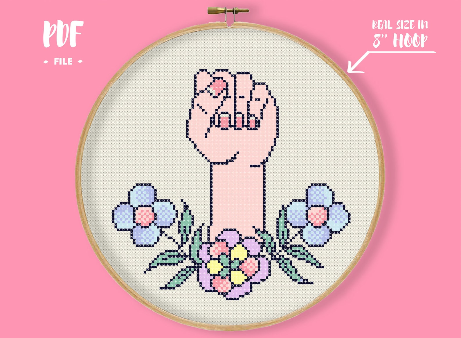 Resist Cross Stitch Pattern Woman Fist Embroidery Feminist - Etsy