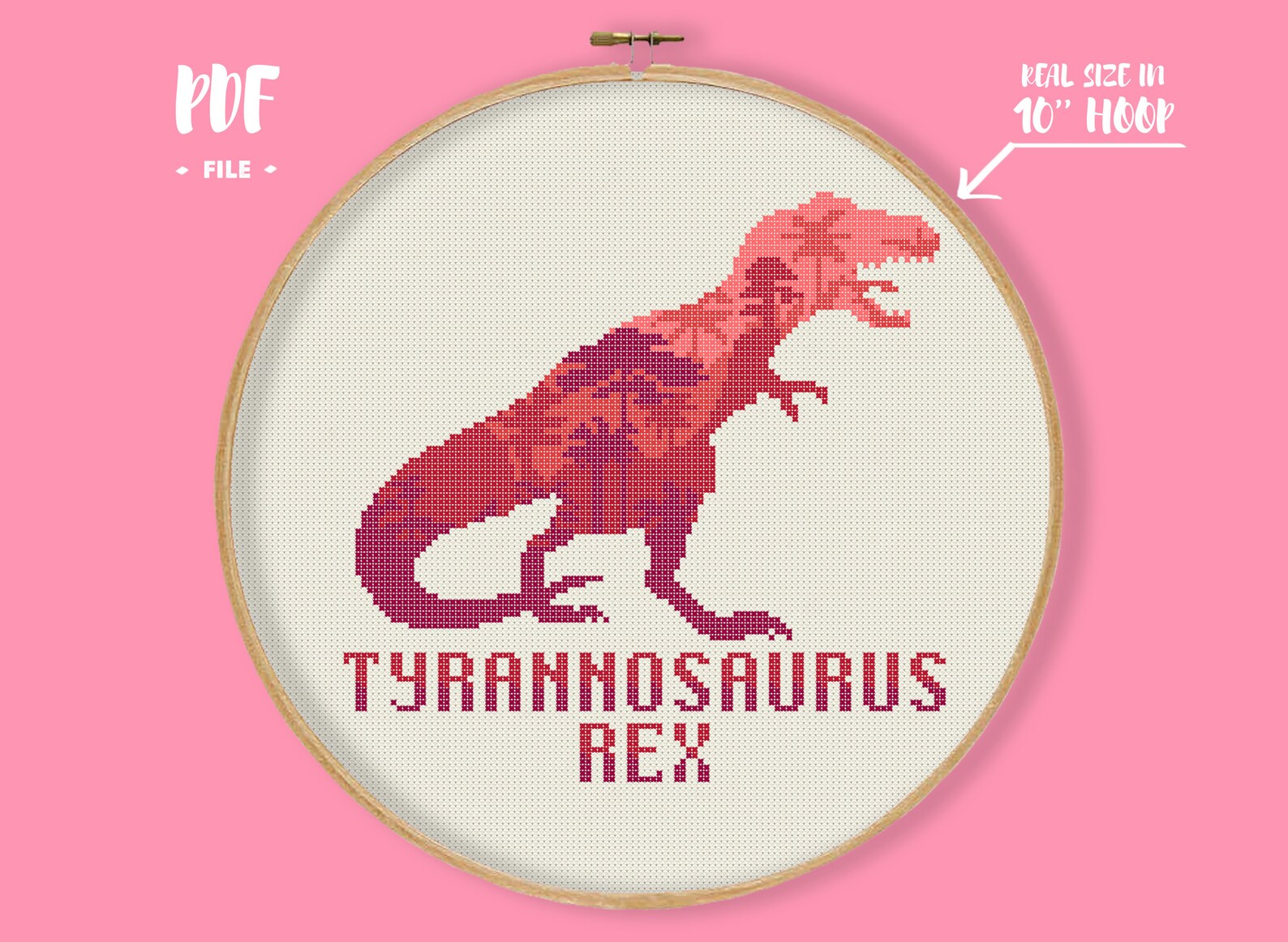 Tyrannosaurus Rex Cross Stitch Pattern Trex Embroidery Red | Etsy