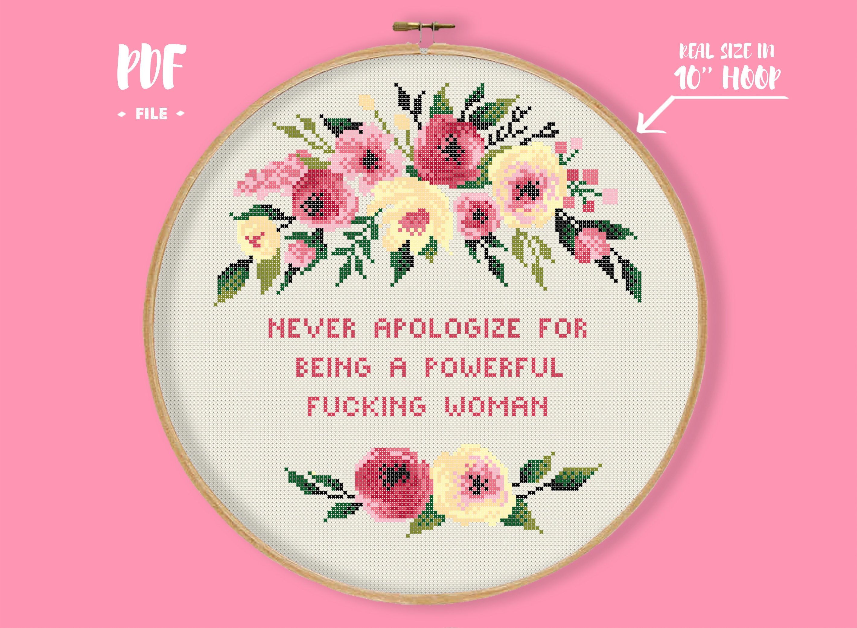 Never Apologize Cross Stitch Pattern Feminist Embroidery - Etsy