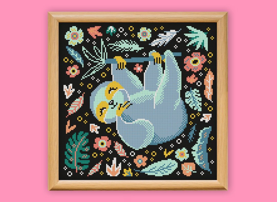Square Sloth Cross Stitch Pattern, Cute Animal Embroidery, Nursery ...