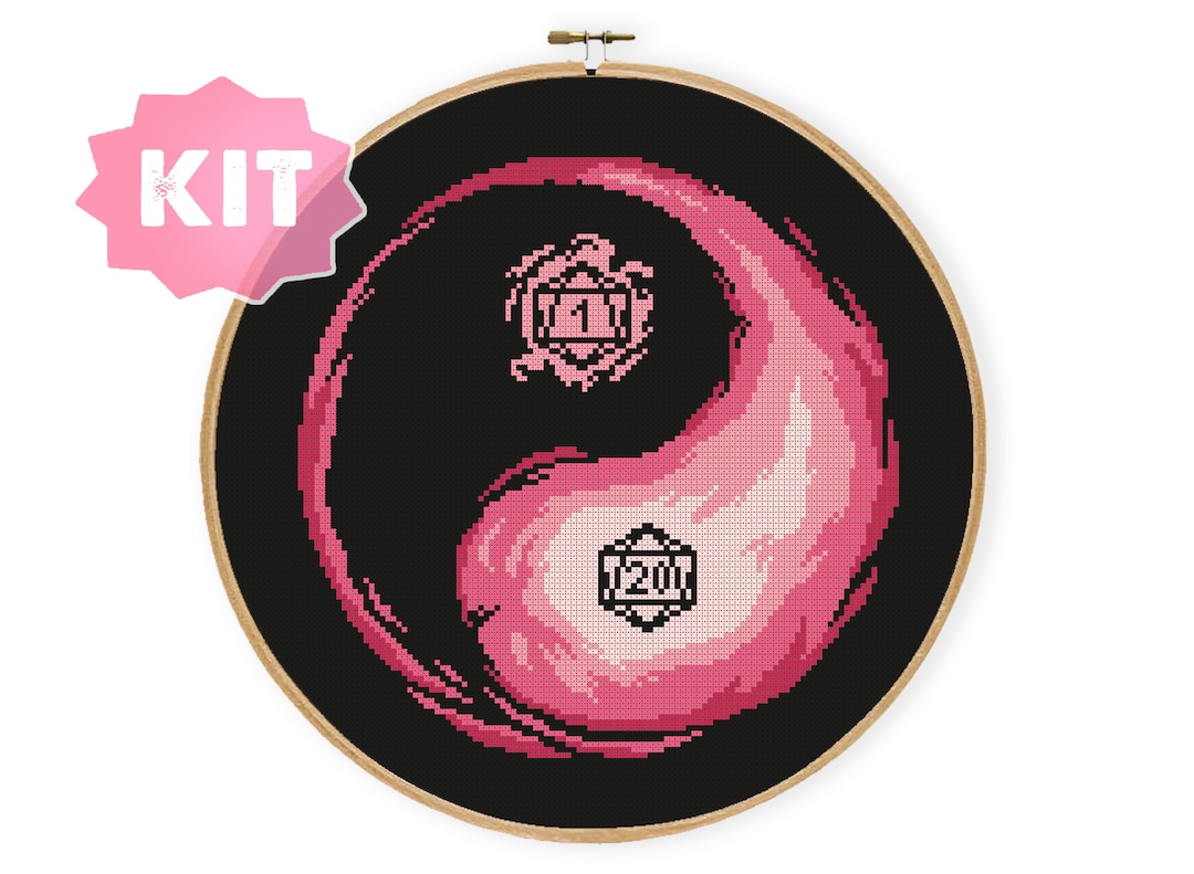 Yin Yang Dice Cross Stitch Kit, Dnd Dice Embroidery, D20 Dice DIY Decor ...