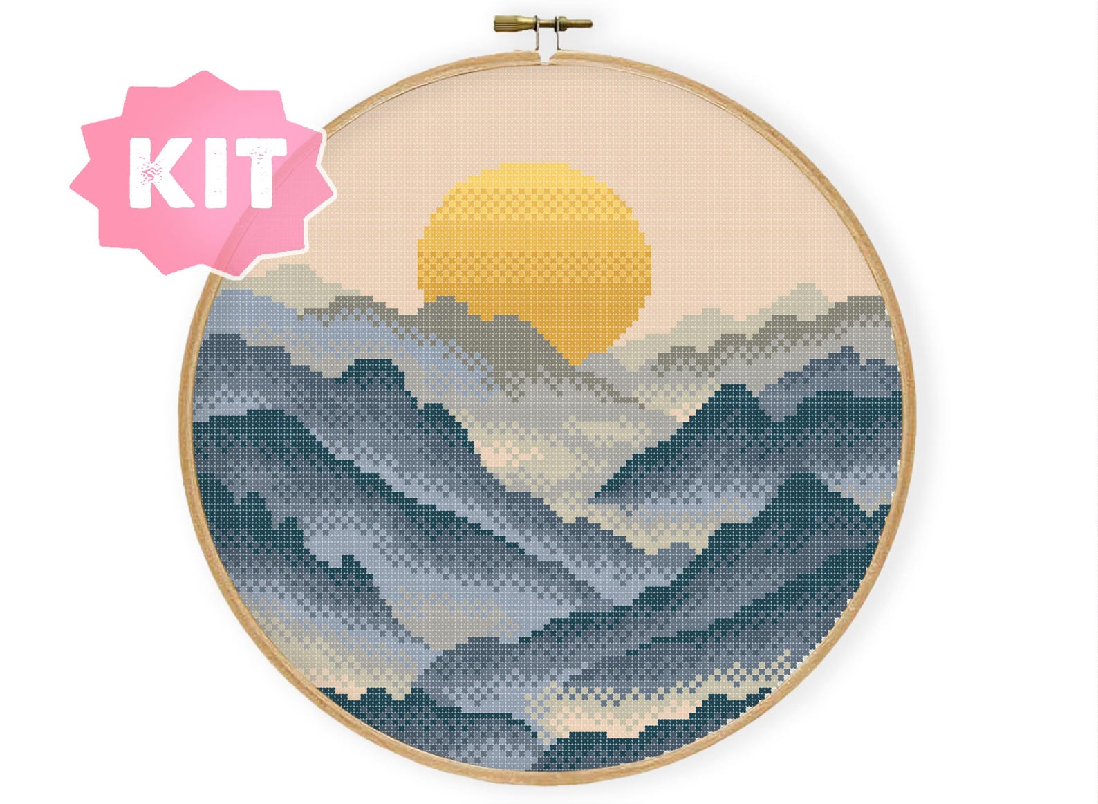Round Mountain Fog Cross Stitch Kit, Forest Embroidery, Nature Moody ...