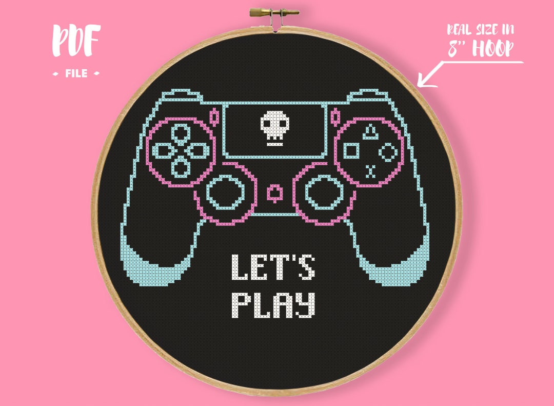 Let's Play Game Controller Cross Stitch Pattern, Skeleton Skull Goth ...