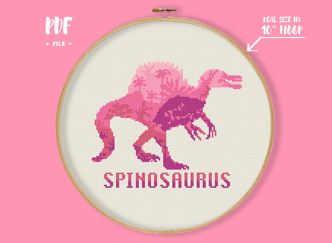 Spinosaurus Dinosaur Cross Stitch Pattern Pink Dino - Etsy