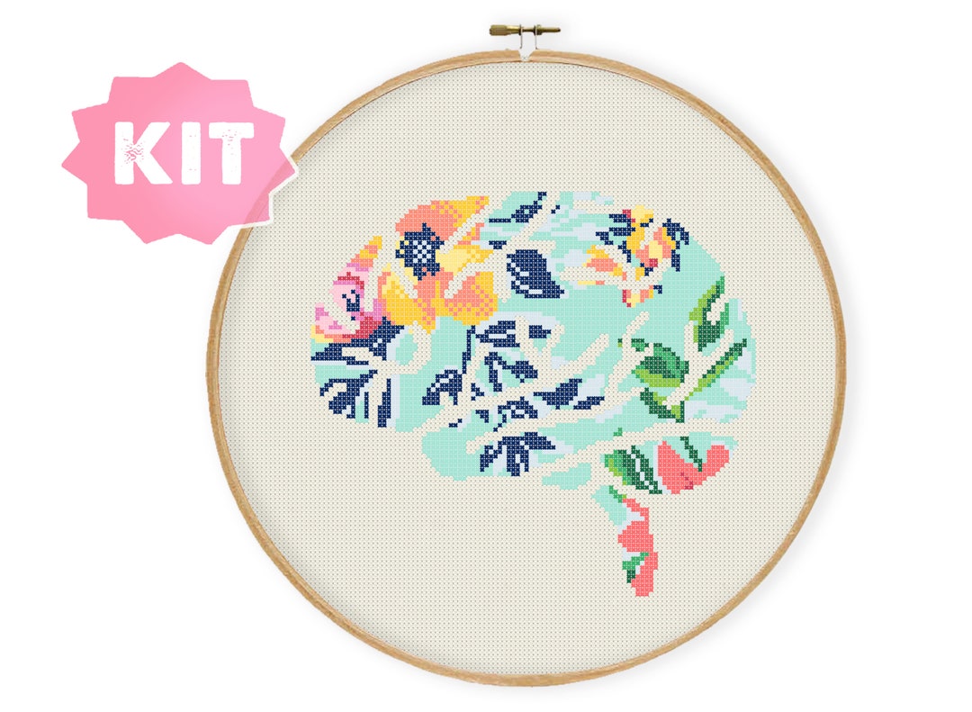 Brain Flower Silhouette Cross Stitch Kit, Anatomy Science Medical ...