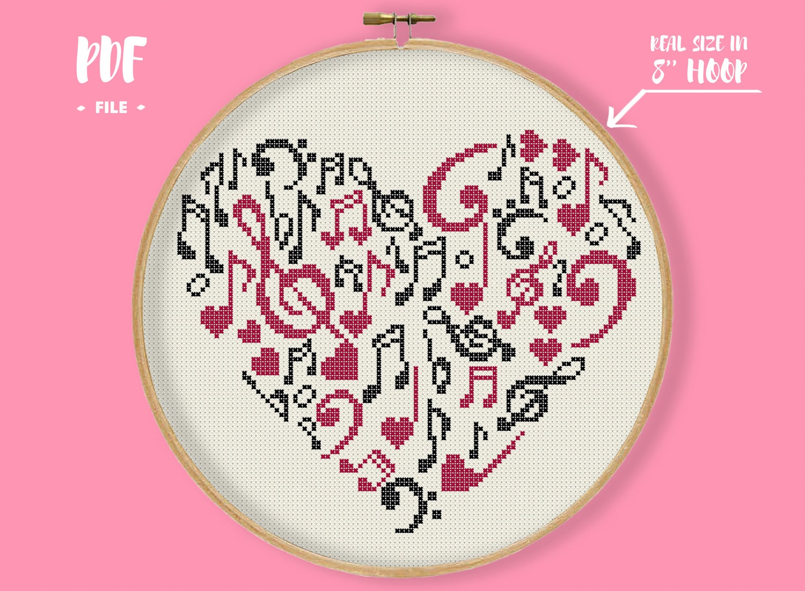 Music Heart Cross Stitch Pattern Note Music Signs Embroidery - Etsy