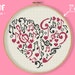 Music Heart Cross Stitch Pattern, Note Music Signs Embroidery, Red and ...