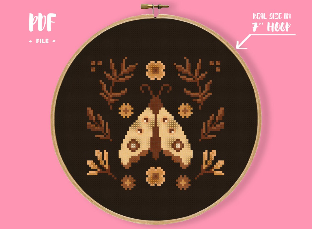 Small Moth 7 Cross Stitch Pattern, Dark Witch Insect Embroidery, Nature ...