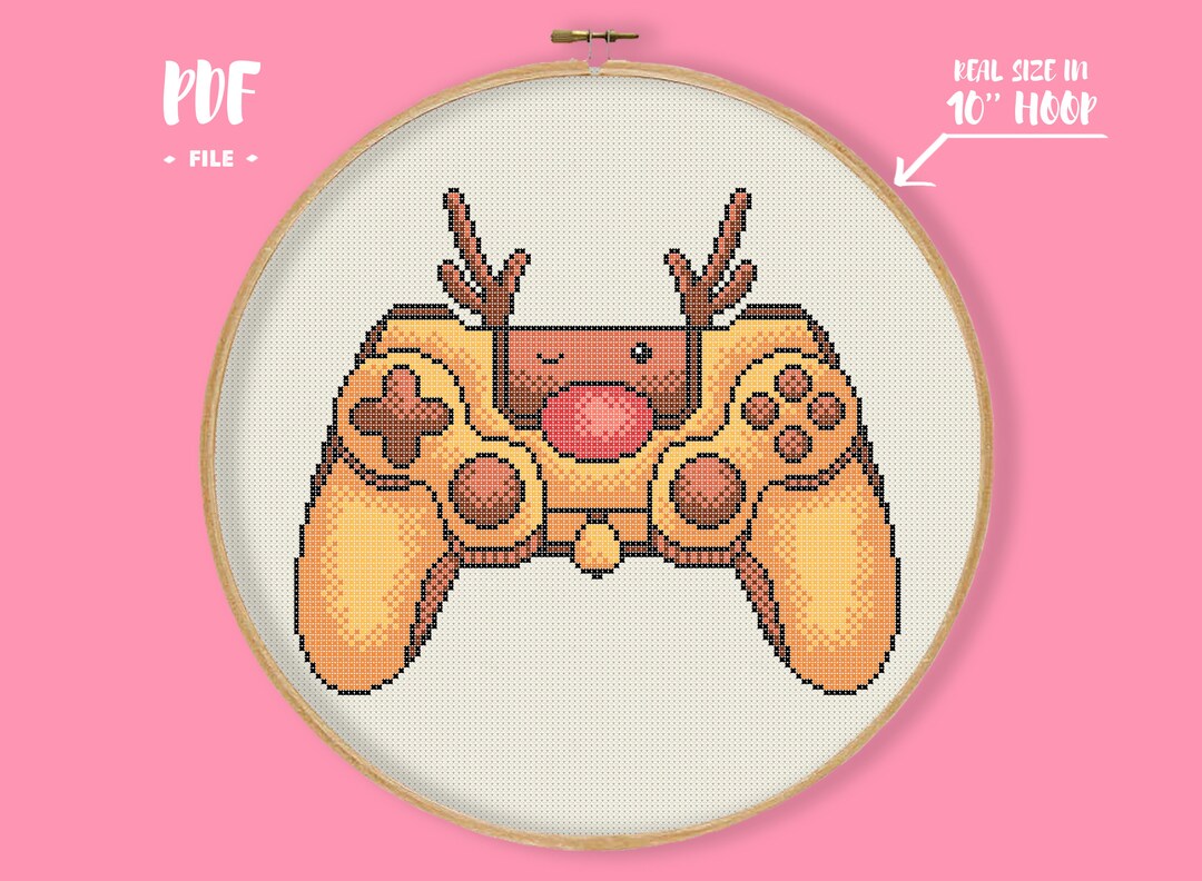 Reindeer Gaming Cross Stitch Pattern, Game Controller Christmas Gift ...