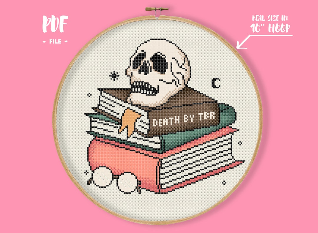 Death by TBR Cross Stitch Pattern, Cozy Book Nook Reading Decor ...