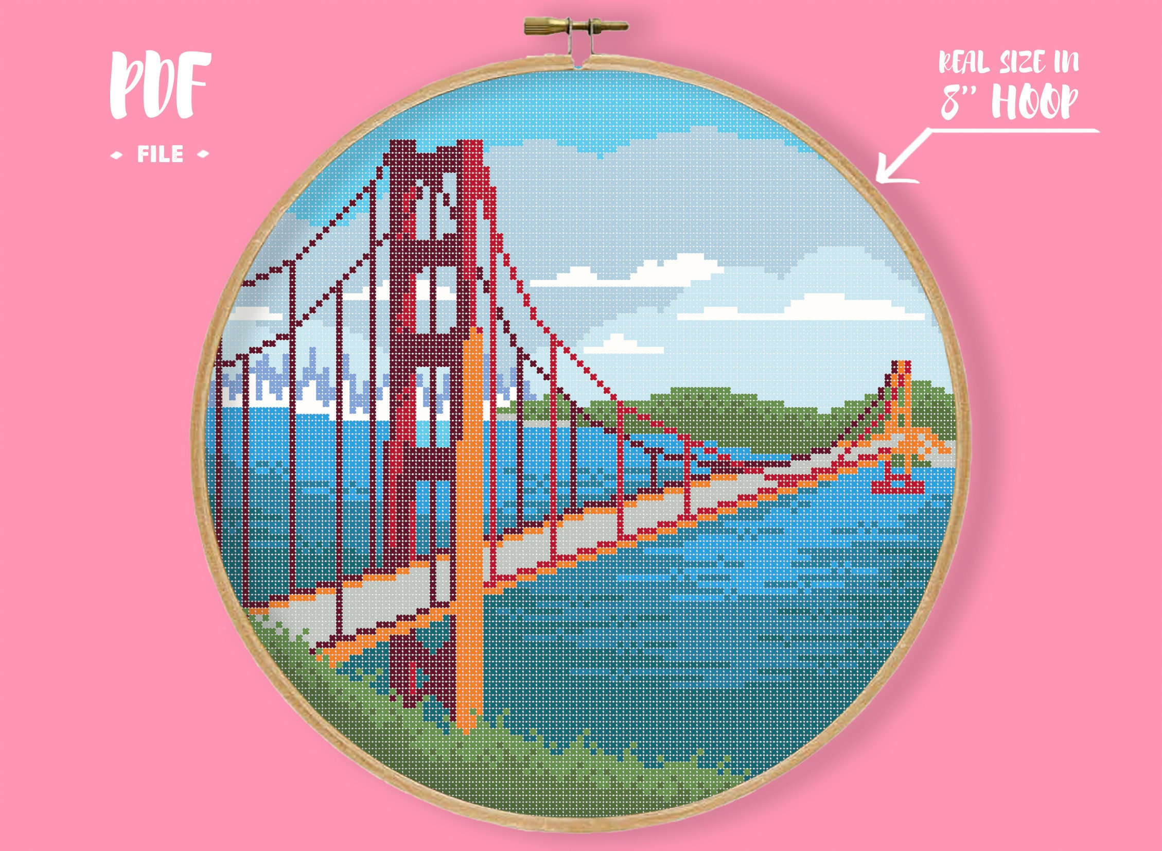 San Francisco Bridge Cross Stitch Pattern California Red - Etsy