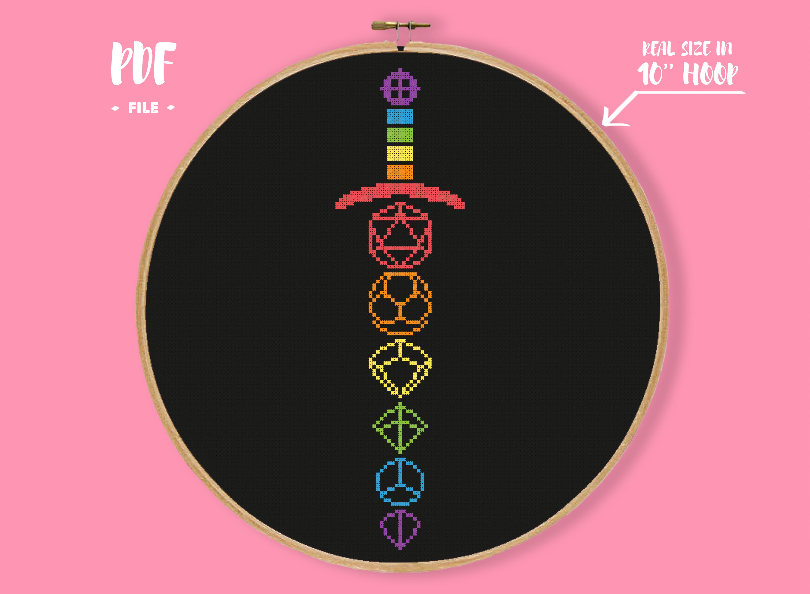 Dice Sword Cross Stitch Pattern Rainbow Game Embroidery Dice - Etsy