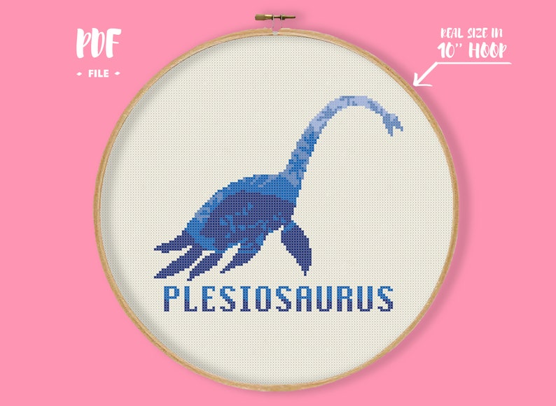 Plesiosaurus Cross Stitch Pattern Water Blue Dinosaur - Etsy