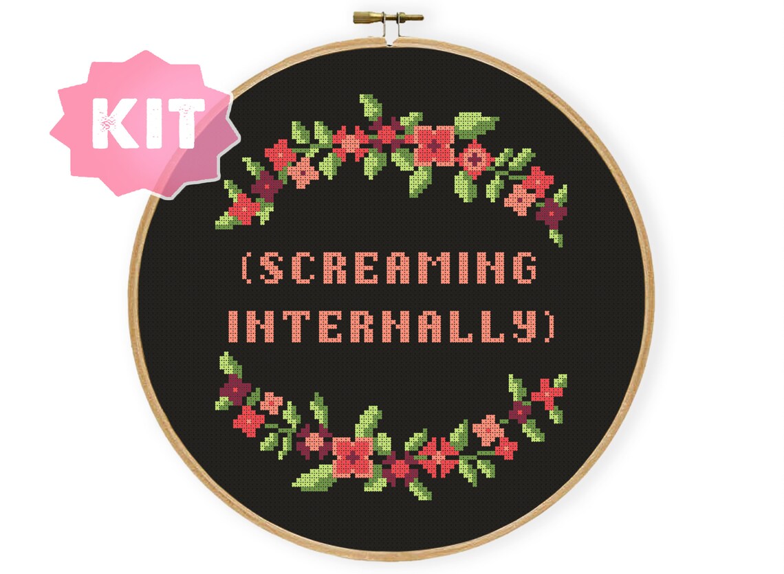 Screaming Internally Cross Stitch Kit Funny Subversive - Etsy