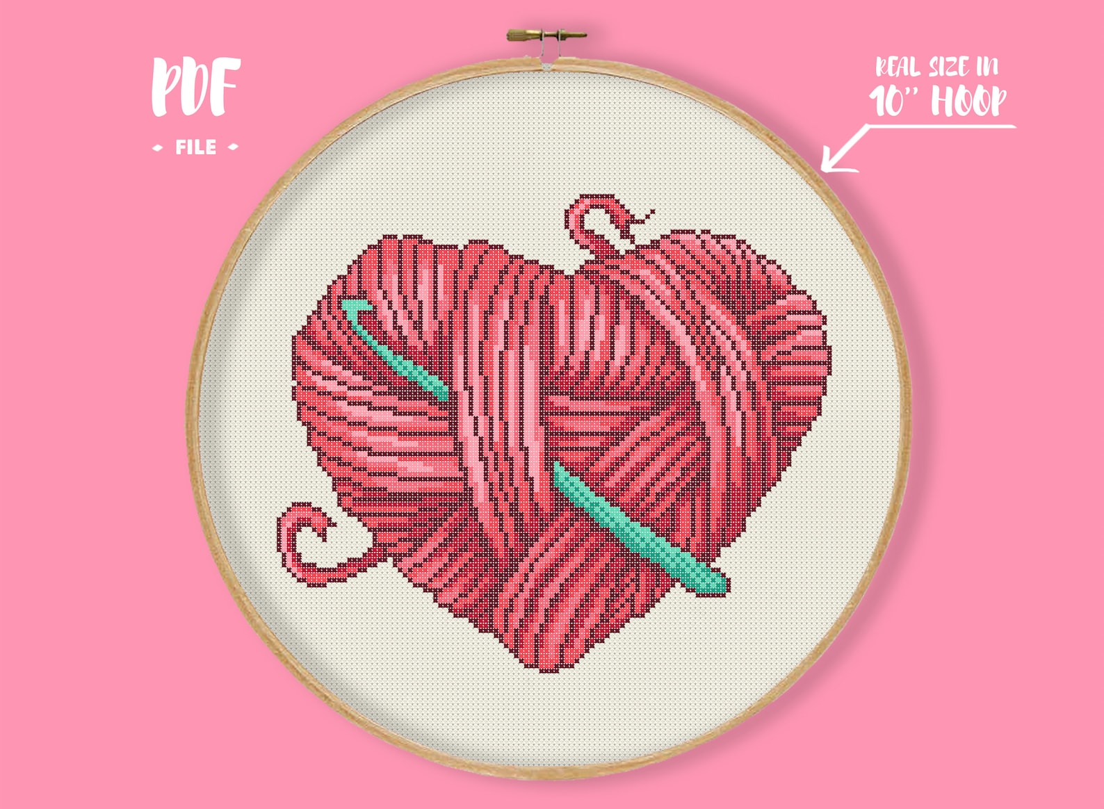 Heart Yarn Heart Cross Stitch Pattern, Knitting Decor, Embroidery Hobby ...