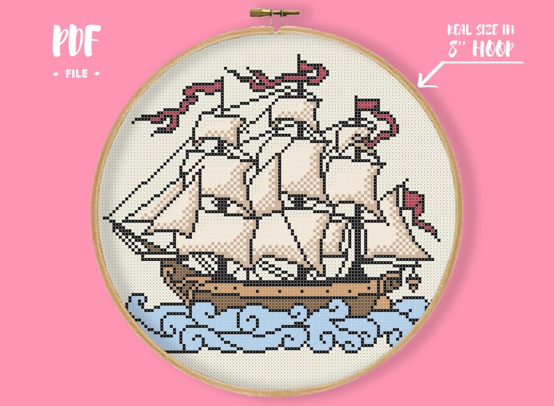 Vintage Sail Boat Cross Stitch Pattern Retro Transport - Etsy