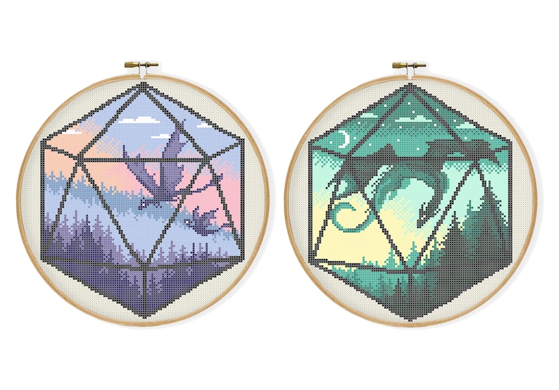 10 Dnd Dice Cross Stitch D20 Dice Silhouette Embroidery - Etsy
