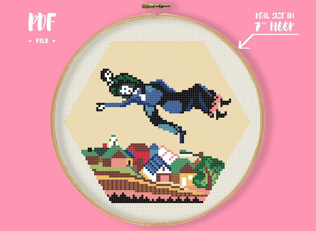 Hex-art Chagall Over the Town Cross Stitch Pattern, Hexagon Great ...