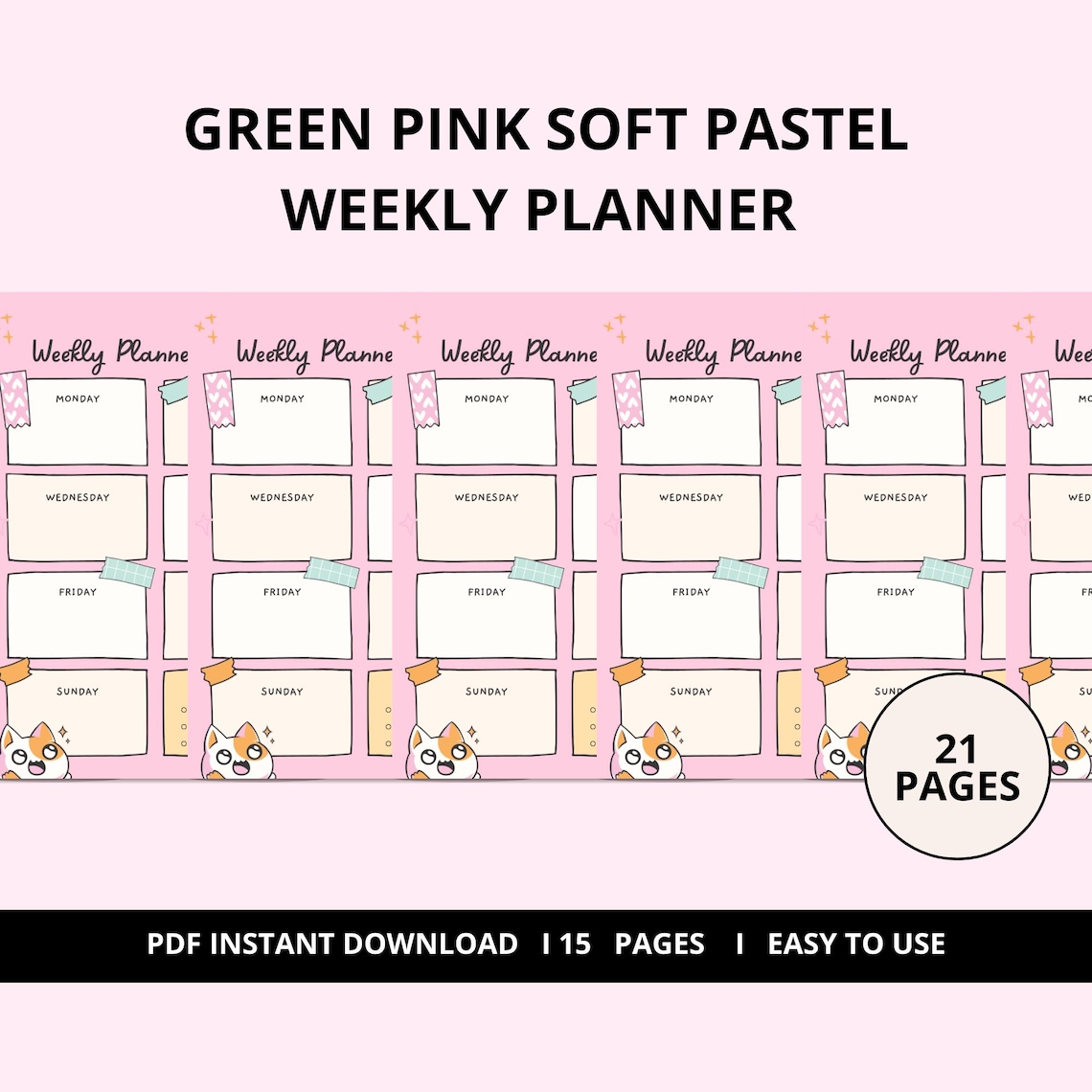 Green Pink Soft Pastel Weekly Planner - Etsy