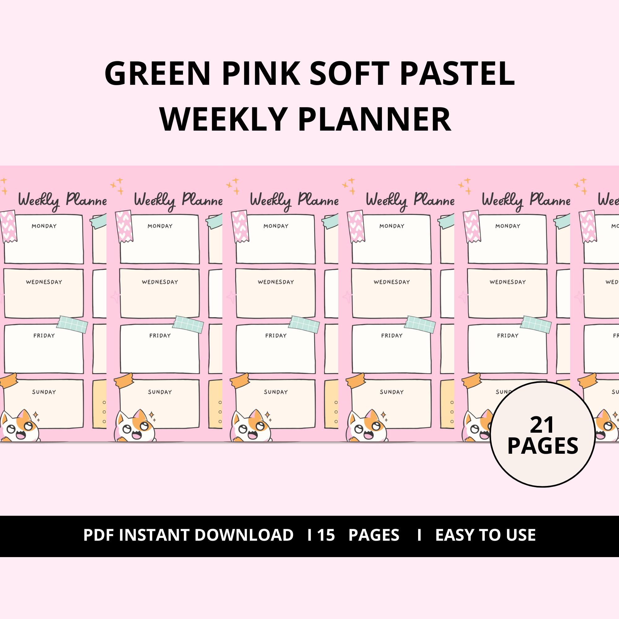 Green Pink Soft Pastel Weekly Planner - Etsy
