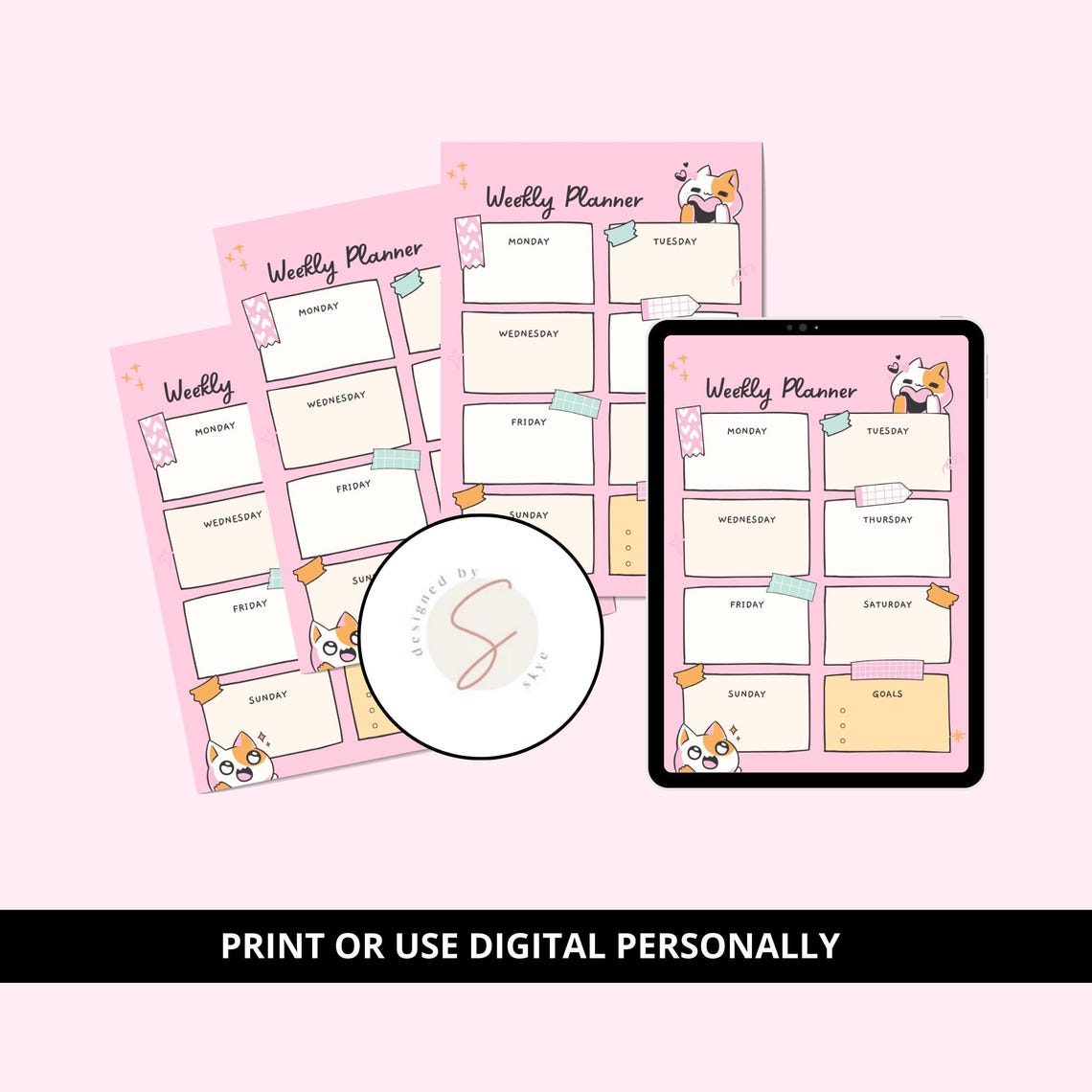 Green Pink Soft Pastel Weekly Planner - Etsy