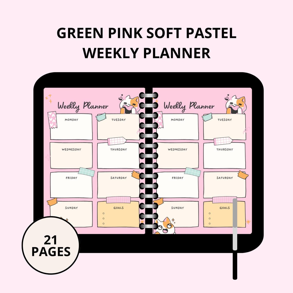 Green Pink Soft Pastel Weekly Planner - Etsy