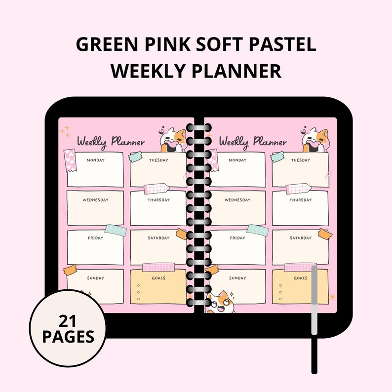 Green Pink Soft Pastel Weekly Planner - Etsy