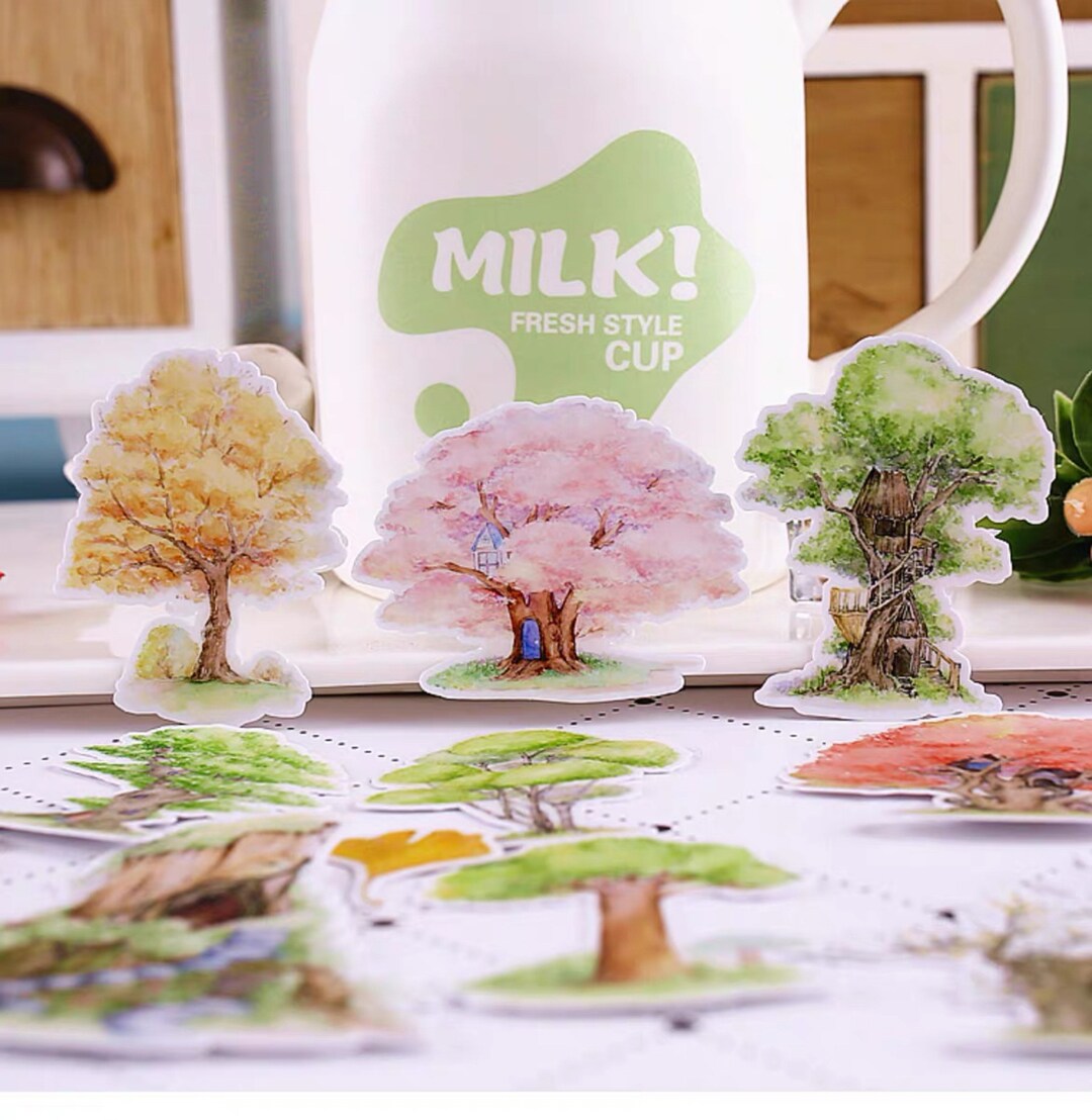 20Pcs Autumn Tree Sticker,Tree Sticker,Cherry Tree,Pine Tree,Die Cut ...