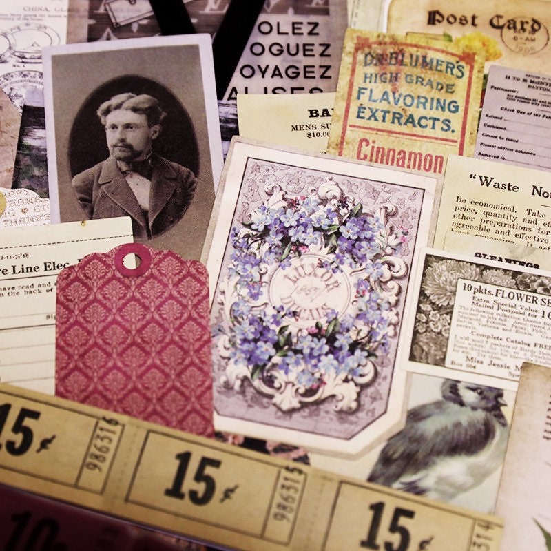 70 Piece Vintage Ephemera Stickers Kit, Scrapbooking Supplies - Etsy