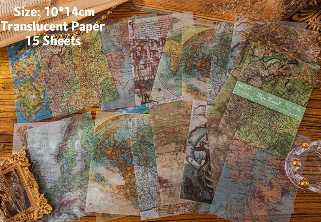 15 Sheets Vintage Translucent Map Paper Retro Maps World Geographic Map ...