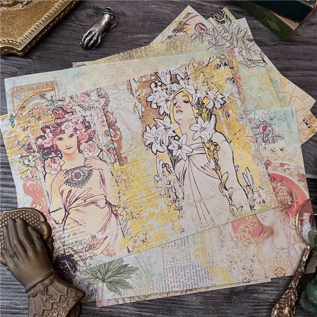 8 Sheets Mucha Collage Paper,scrapbook Paper, Background Paper,ephemera ...