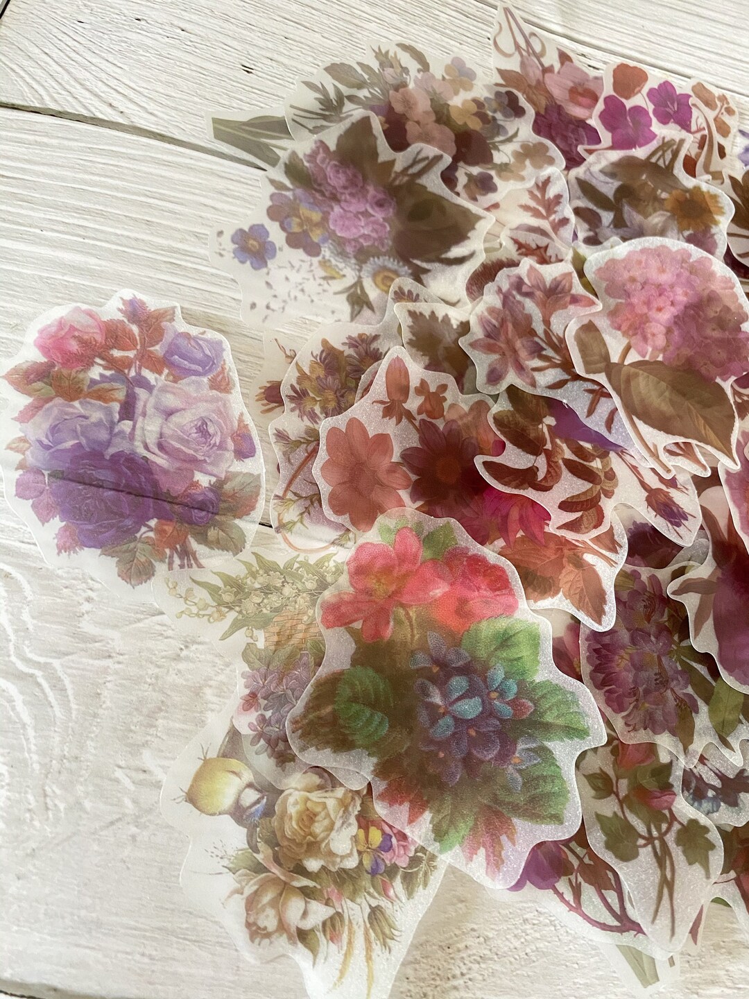55pcs Vintage Purple Flowers Sticker Large Size Floral Sticker Pack ...