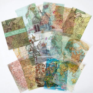 15 Sheets Vintage Translucent Map Paper Retro Maps World Geographic Map ...