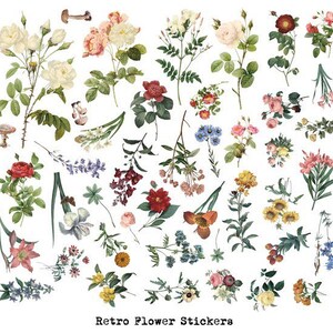 40 Pcs Vintage Flower Stickers Pack B,junk Journal Paper Ephemera,craft ...