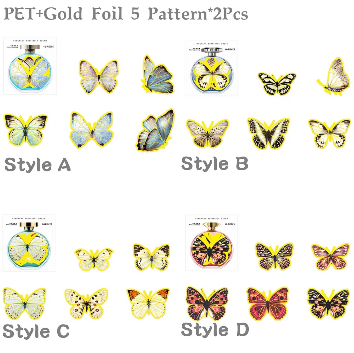 10pcs Extra Large Butterfly Sticker,gold Foil Butterfly Sticker ...