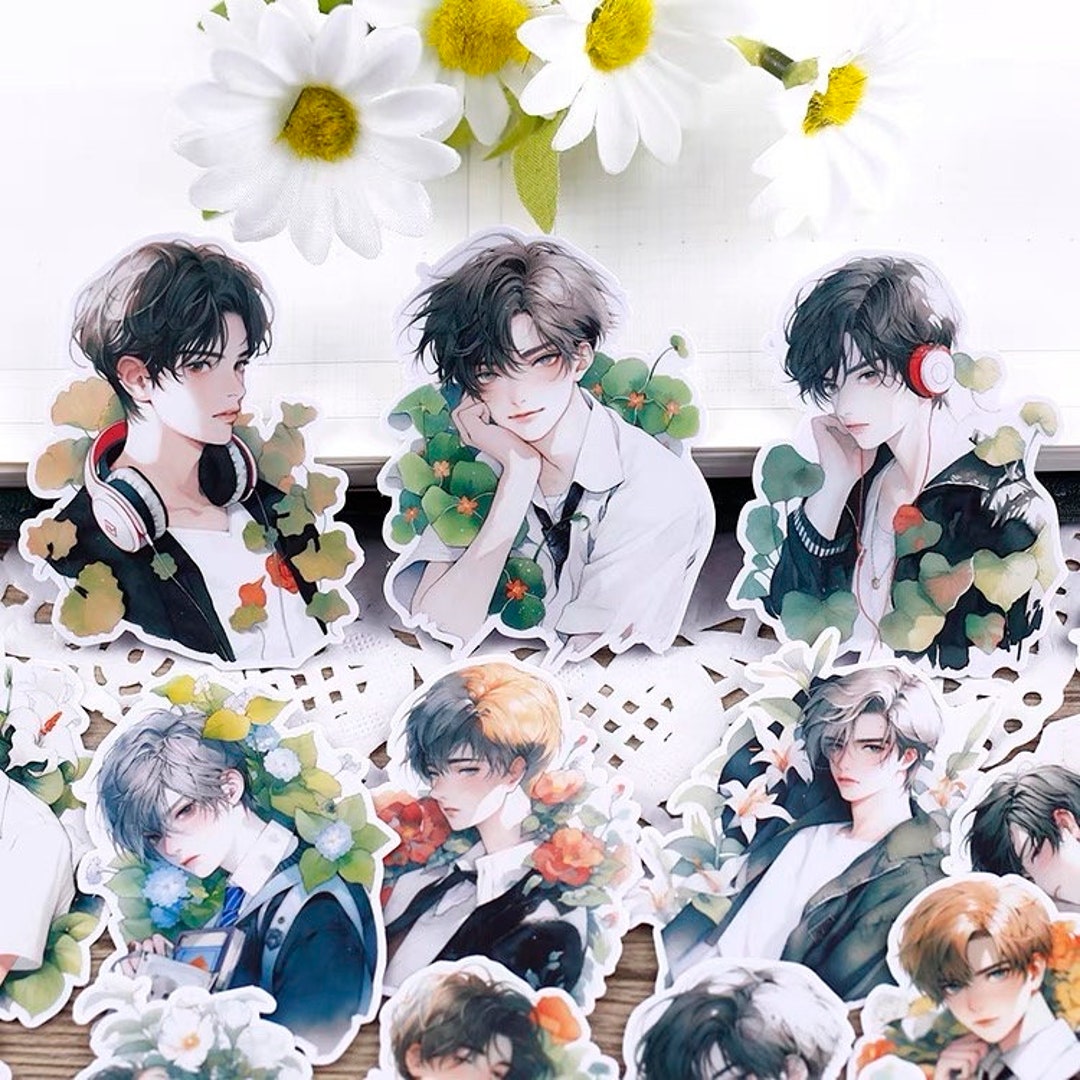 16pcs Anime Boy Sticker,comics Boy Sticker,flower Boy Sticker,die-cut ...