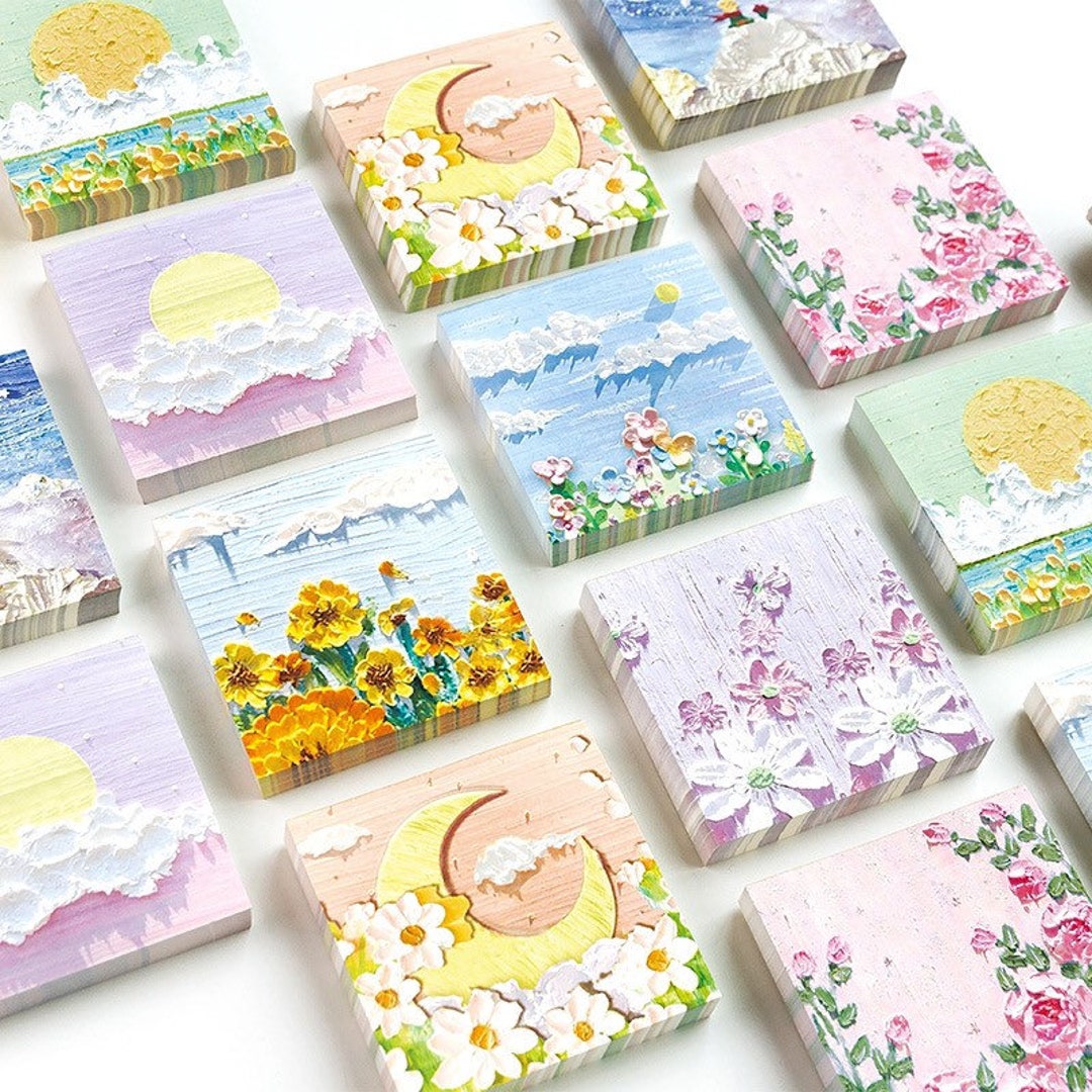 100 Sheets Landscape Painting Notepad,memo Pads,spring,star,night Sky ...