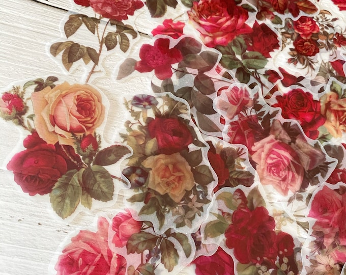 55pcs Vintage Rose Stickerlarge Size Floral Sticker Pack - Etsy