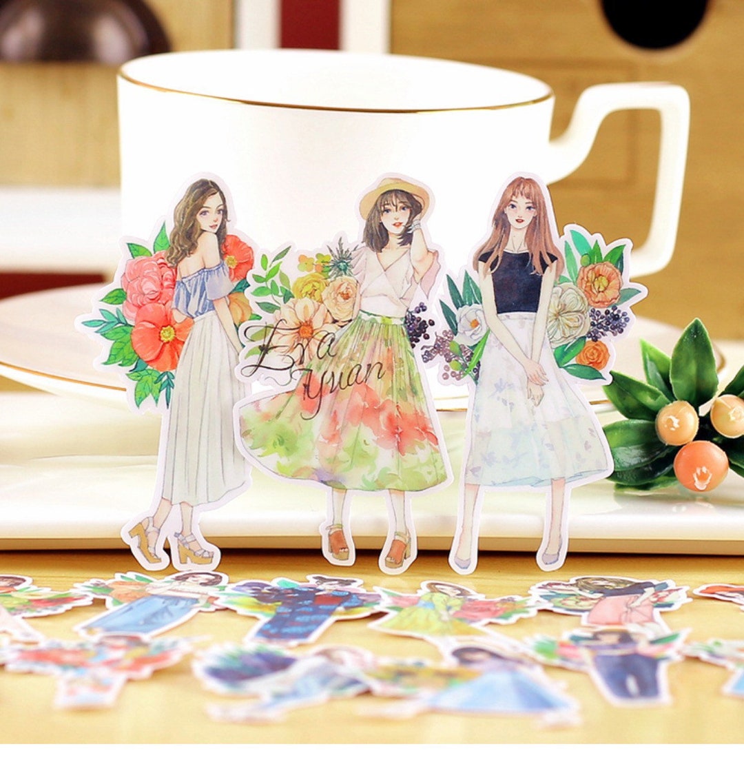 20pcs Flower Girl Sticker Set B,gentle Girl Stickers Pack,ephemera ...