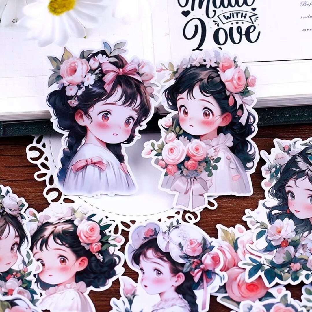 18pcs Little Girl Sticker,flower Girl Stickers Pack,die-cut Sticker ...