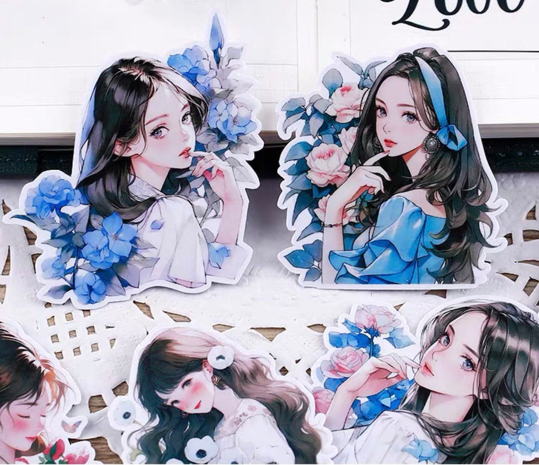 16pcs Fresh Girl Sticker,flower Girl Stickers Pack,die-cut Sticker ...